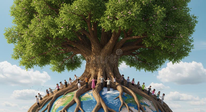 Tree of Culture Growing from the Earth Globe - Generative AI Stock ...