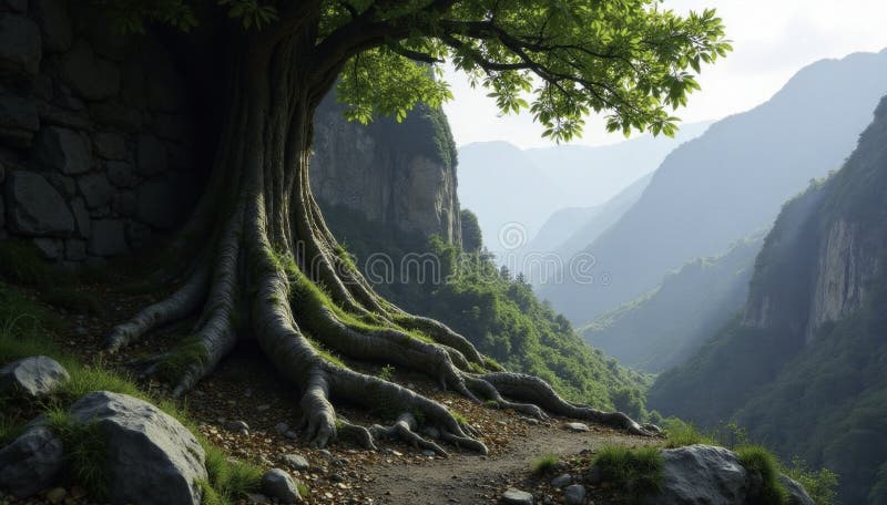 Majestic Tree Roots on Ancient Mountain Stone, Foliage, Mountain Rock ...