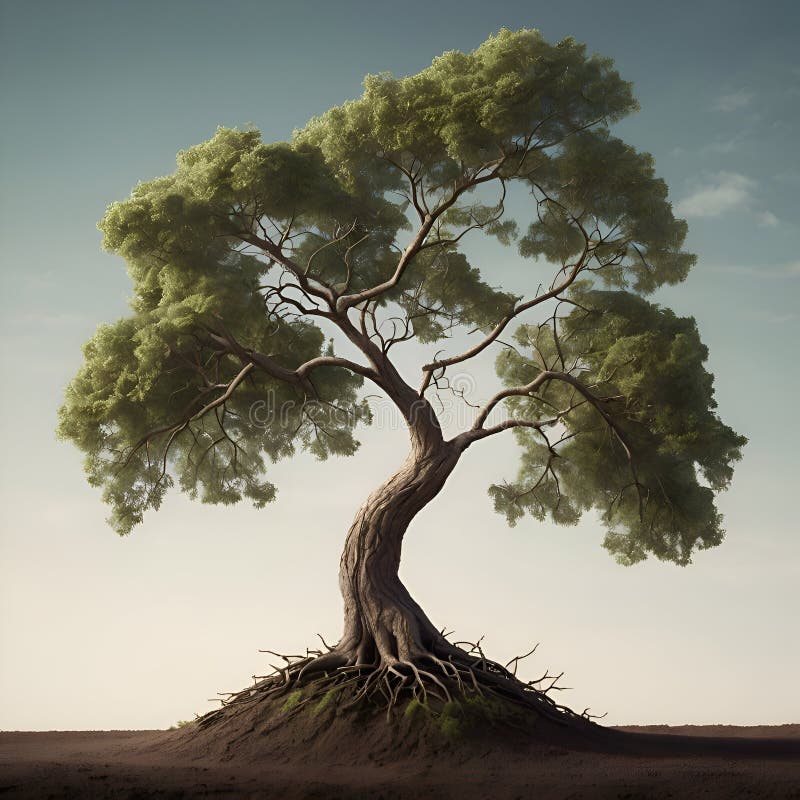 A Majestic Tree with Roots , Symbolizing Strength and Its Deep ...