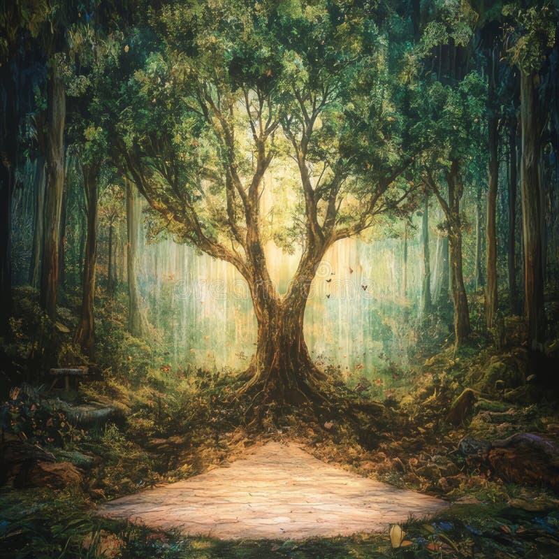 Majestic Tree Standing in the Middle of a Forest Path, Surrounded by ...