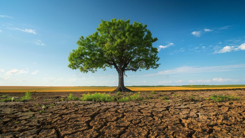 Majestic Tree Standing in a Vast Barren Landscape. Hope and the ...