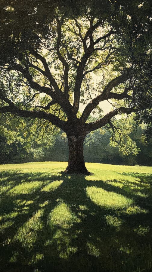 Majestic Tree with Sunlight and Shadow Play Stock Image - Image of ...