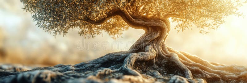 A Majestic Tree with Thick, Intertwining Branches and Roots Stands ...