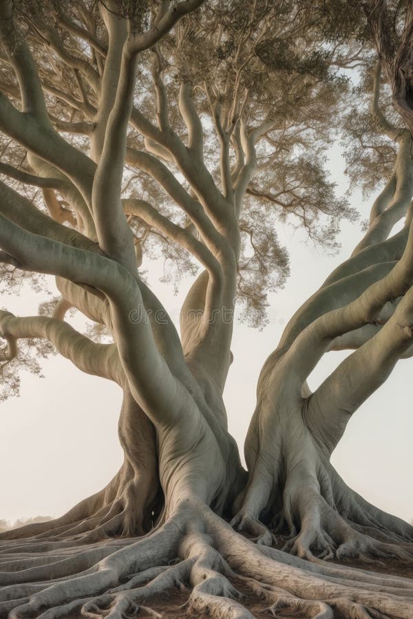 Majestic Tree with Winding Roots in Soft Light. Stock Image - Image of ...