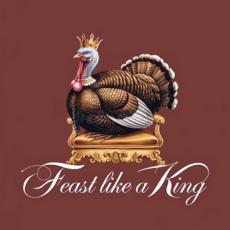 Majestic Turkey on Throne with Crown and Regal Text - Feast Like a King ...