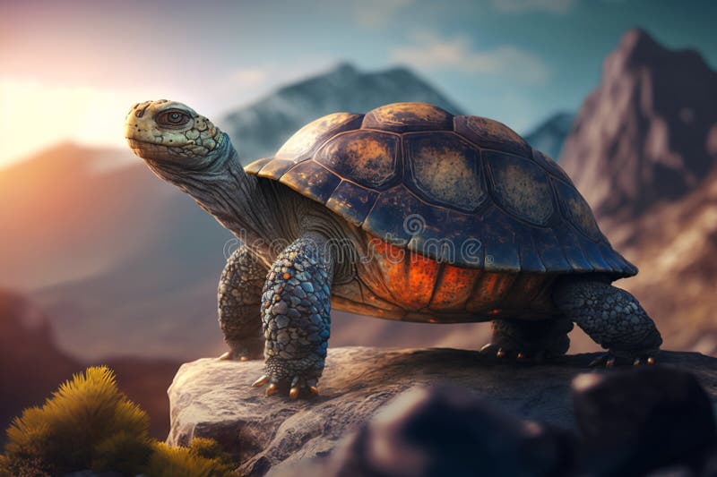 Majestic Turtle in Front of Colossal Mountain Stock Illustration ...