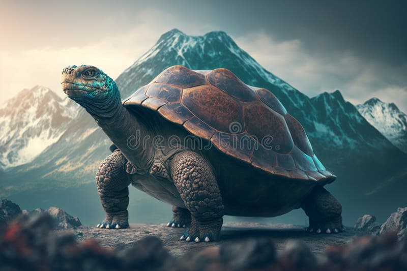 Majestic Turtle Swimming in Deep Blue Tropical Underwater Reef Generated by AI Stock ...