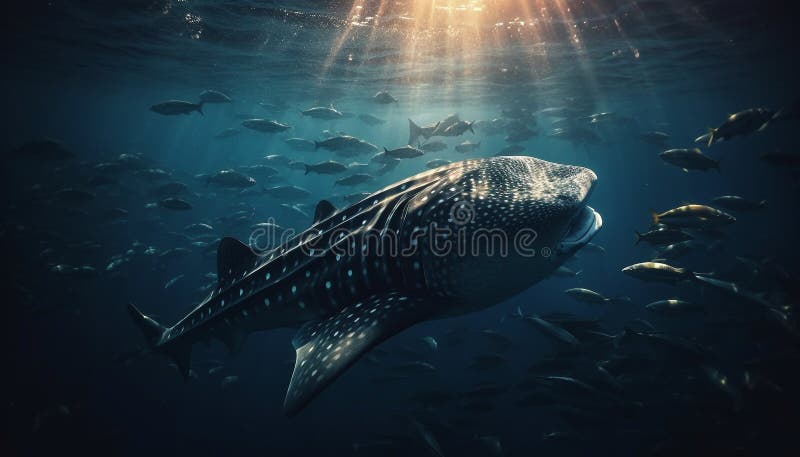 Majestic Turtle Swims Below School of Fish in Tropical Reef Generated ...