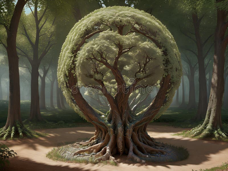 Enchanted Circular Tree in a Serene Forest Stock Image - Image of ...