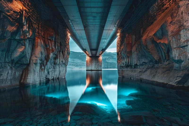 Majestic Underwater Bridge Reflection Stock Illustration - Illustration ...