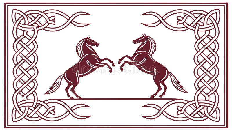 Rearing Horses Banner - Equestrian Heraldic Frame, Vector Design ...