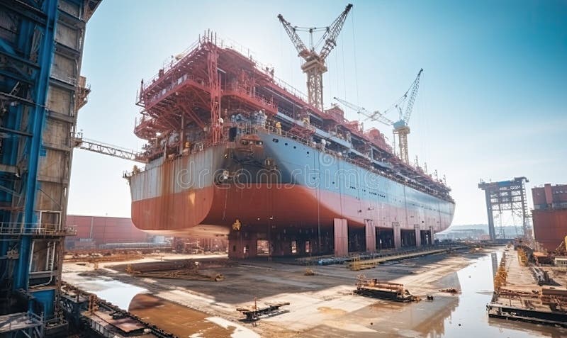 Shipyard, with Large Crane and Unfinished Ship on the Docks Stock ...