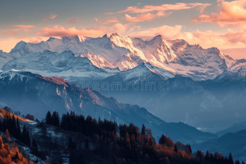 Majestic View of Snow-capped Alps during Sunrise, AI Generated Stock ...