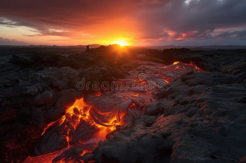 Majestic Volcano, with Fiery Lava Flowing from Its Summit, Creating a ...