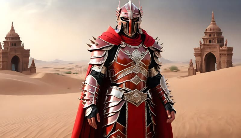 Crimson Desert Warrior: Epic Fantasy Armor in Sandscape Stock ...