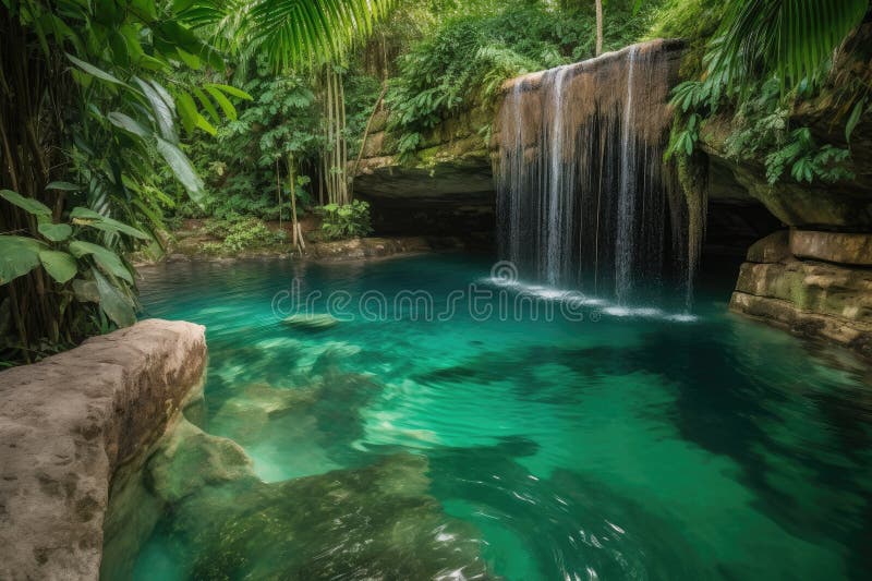 Majestic Waterfall Cascading into Crystal-clear Pool Stock Illustration ...