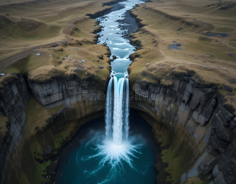 Majestic Waterfall Cascading into a Deep Pool Surrounded by Cliffs ...