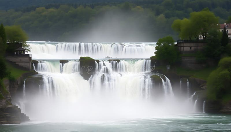 Majestic Waterfall Cascading Down Rocks, Powerful Water Feature ...