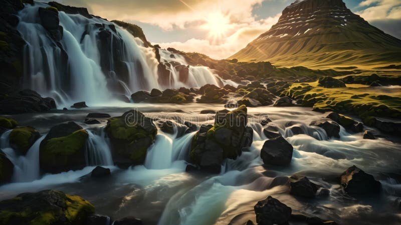 Majestic Waterfall Cascading Down a Towering Mountain, the Perfect View ...