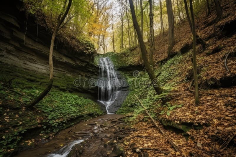 Majestic Waterfall Cascading Over Rocky Cliff Face in the Forest Stock ...