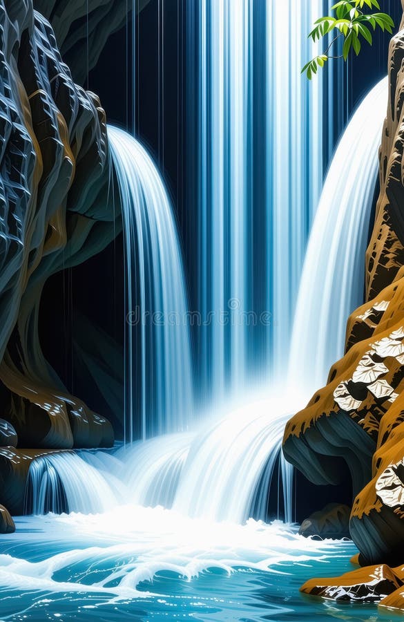 Majestic Waterfall Cascading Over Rocky Cliffs in Lush Forest. AI ...