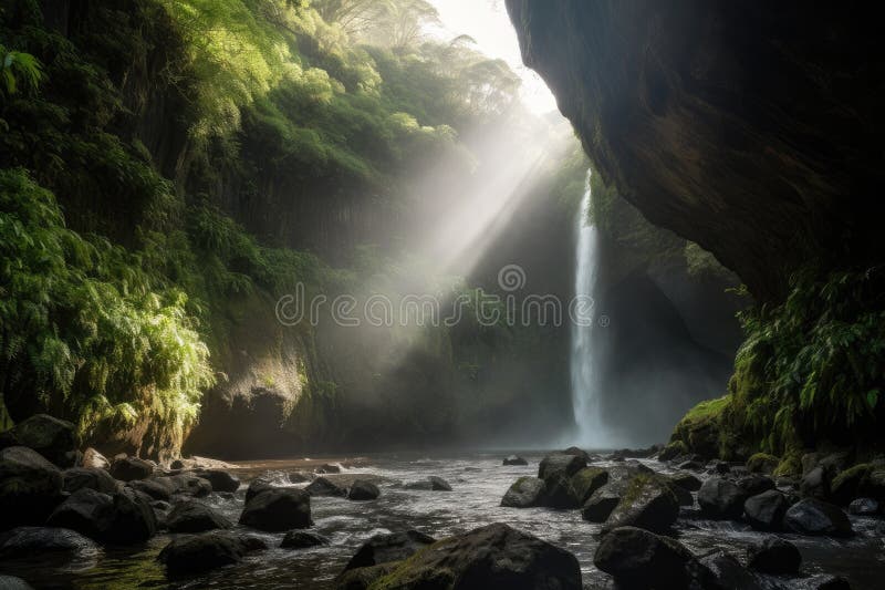 Majestic Waterfall, with Mist Rising Up into the Air and Sunlight ...