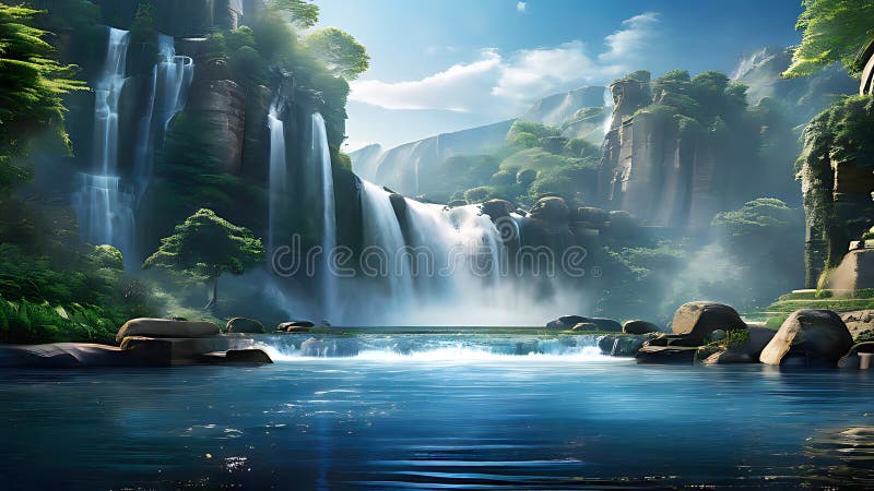 The Majestic Waterfall a Powerful Flow of Water Stock Image - Image of ...