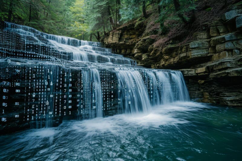 A Majestic Waterfall with Streams of Cascading Water Marked by a Series ...