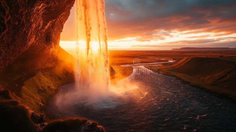 Majestic Waterfall at Sunset Stock Photo - Image of outdoor, nature ...