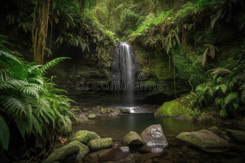 Majestic Waterfall Surrounded by Lush Greenery and Natural Beauty Stock ...