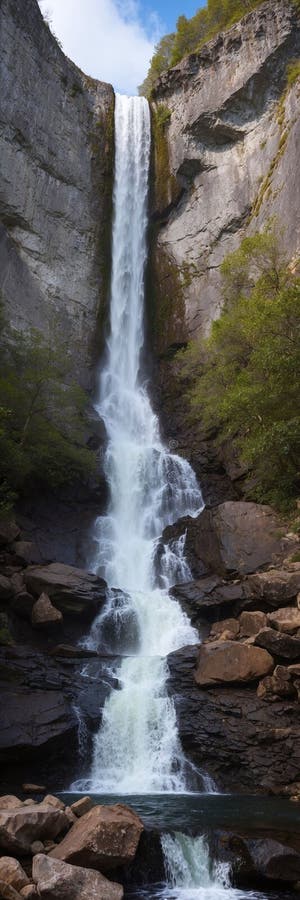 Majestic Waterfall in Vertical Flow Capturing Rocks and Cascading Water ...