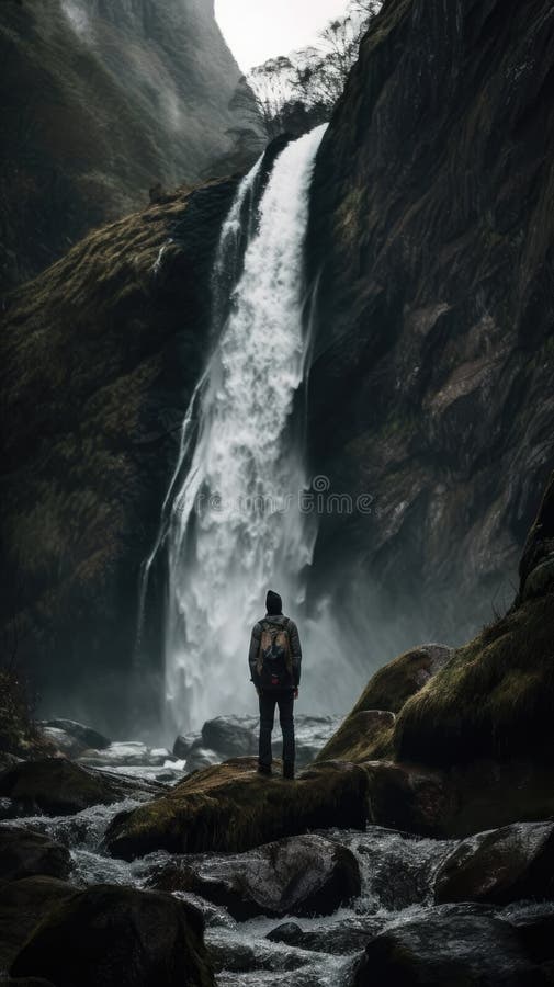 Majestic Waterfall View with Hidden Face. Perfect for Cinematic ...