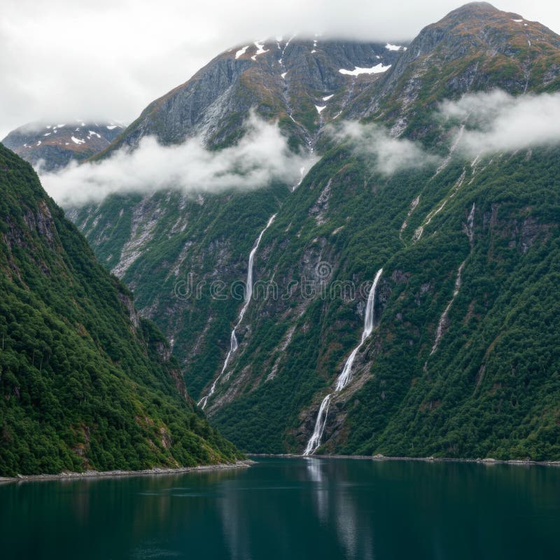 Majestic Waterfalls Cascading Down Lush Green Mountains Stock ...