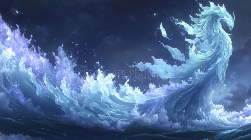 A Majestic Wave Forming a Mythical Creature, Blending Water and Fantasy ...