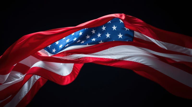 Majestic Waves - Dramatic American Flag Against Dark Backdrop Stock ...