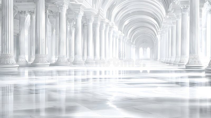 Majestic White Marble Corridor with Grand Pillars Stock Illustration ...