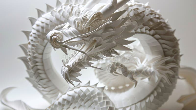 Majestic White Paper Dragon Sculpture on Neutral Background Stock Image ...