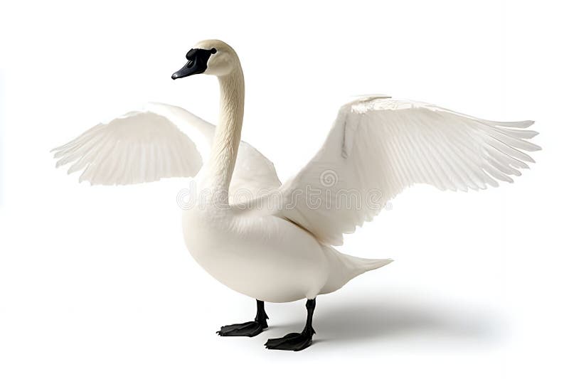 Majestic White Swan with Wings Spread Wide Isolated on White Background ...
