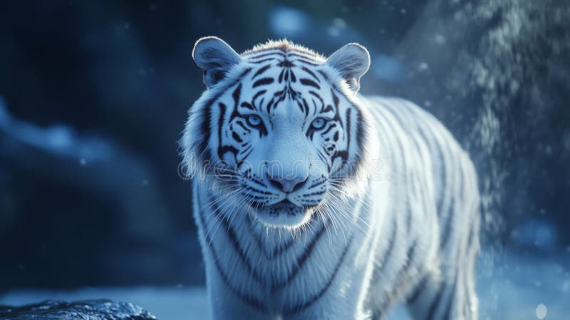Majestic White Tiger Portrait in Blue Water Splash Stock Illustration ...