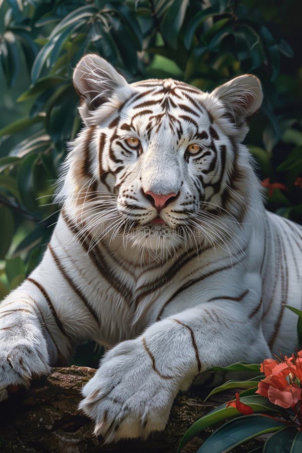 A Majestic White Tiger is Resting on the Top of a Tree Branch ...