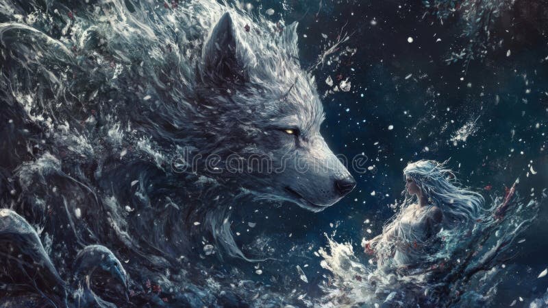 Majestic White Wolf Emerging from Icy Water Stock Illustration ...