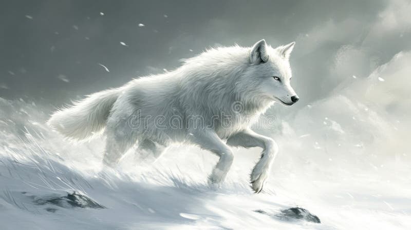 Majestic White Wolf Running through Snowy Mountain Stock Illustration ...