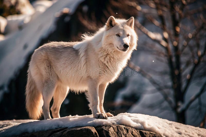 Majestic White Wolf on Snowy Mountaintop Stock Illustration ...