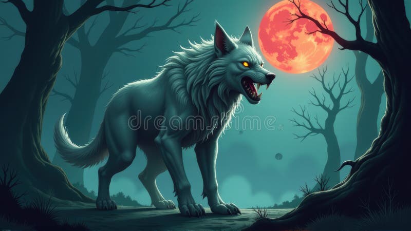 Majestic White Wolf Under Blood Moon Stock Illustration - Illustration ... Majestic White Wolf Under Blood Moon Stock Illustration - Illustration ...