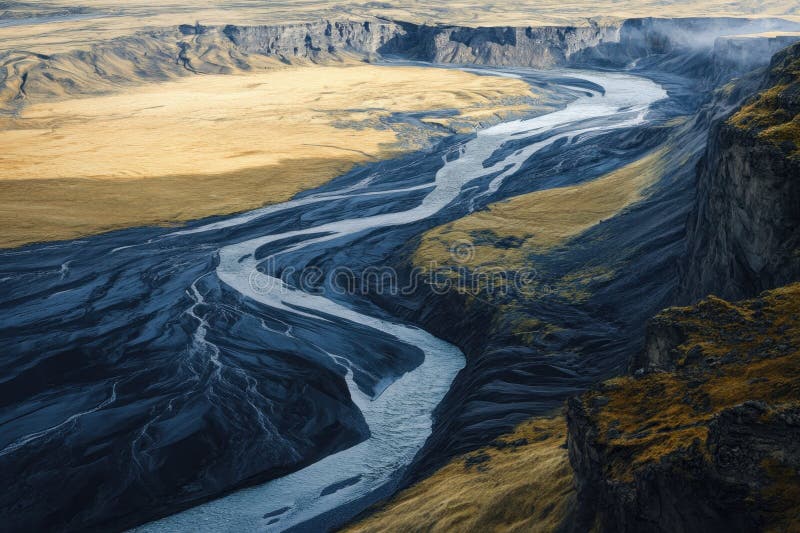 Majestic Winding River Flows through Rugged Terrain in a Remote ...