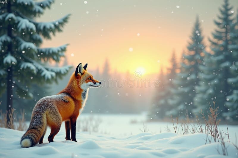 Majestic Winter Fox in Snowy Forest at Sunrise. AI Generation Stock ...