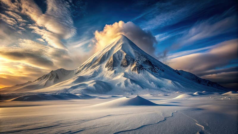 Majestic Winter Mountain Peak at Sunset with Dramatic Clouds ...