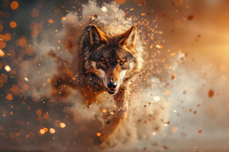 Majestic Wolf in Action Pose with Dynamic Background Stock Illustration ...