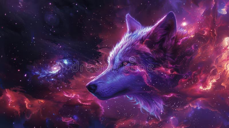 Majestic Wolf in Cosmic Space Nebula with Stars and Galaxies Stock ...