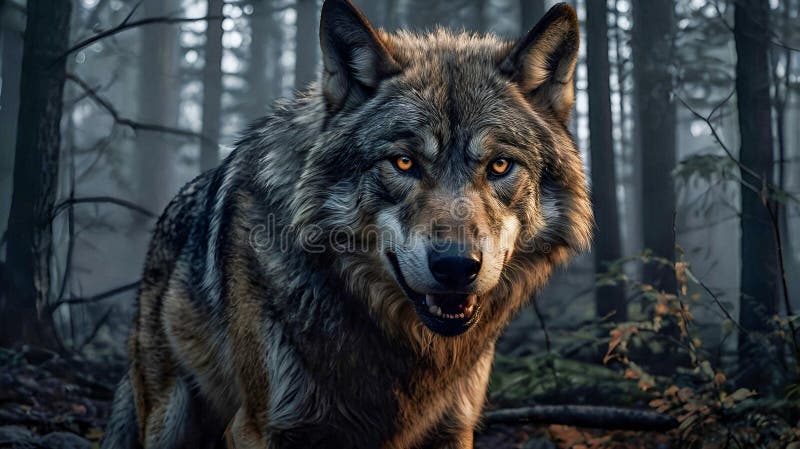 Majestic Wolf in a Dark Forest Stock Image - Image of dark, wild: 367787181